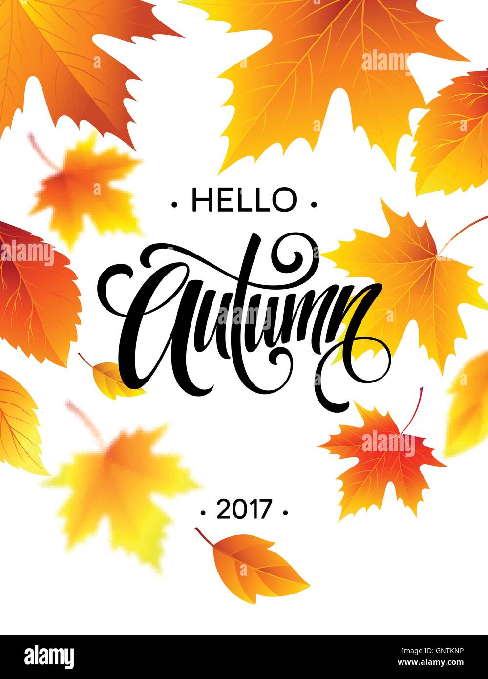 Hello, Autumn. The trend calligraphy. Background of Fall leaves ...