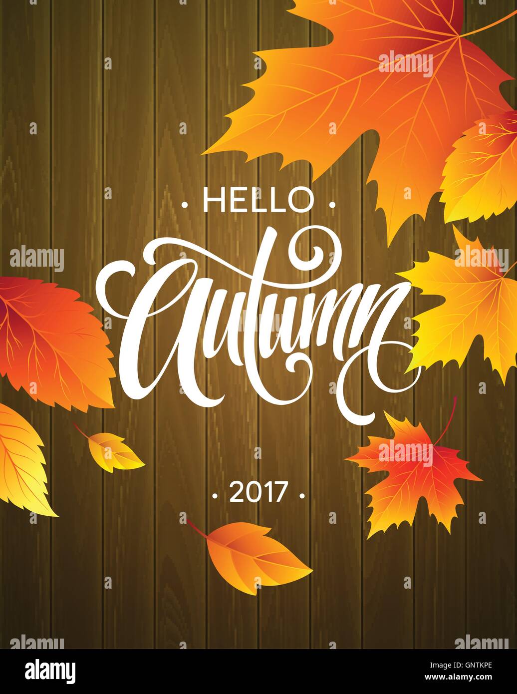 Hello, Autumn. The trend calligraphy. Background of Fall leaves ...