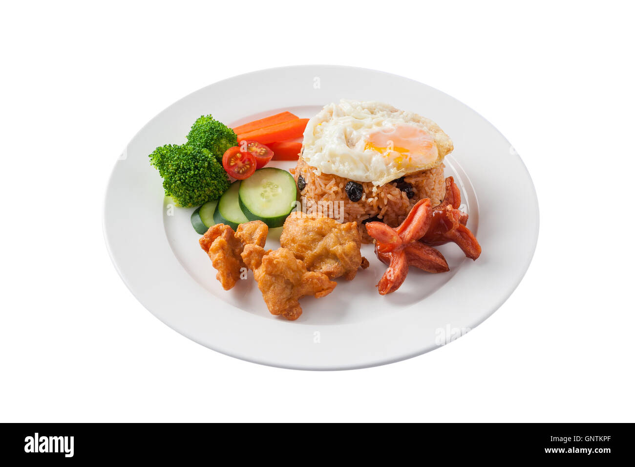 Front view of Thai style cuisine fried rice with raisin deep fried ...