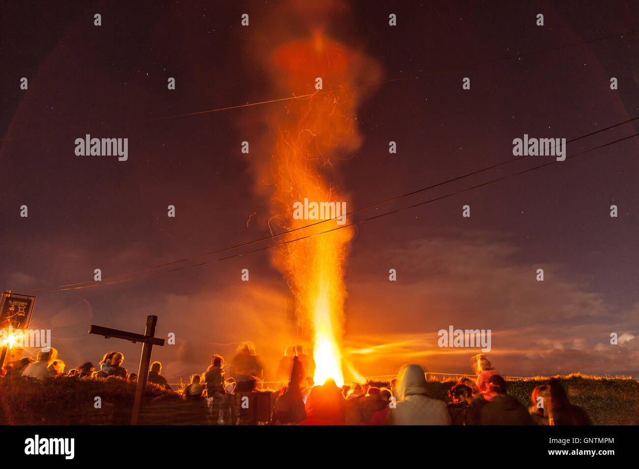 Bonfire night with crowd and fireworks in the UK Stock Photo - Alamy