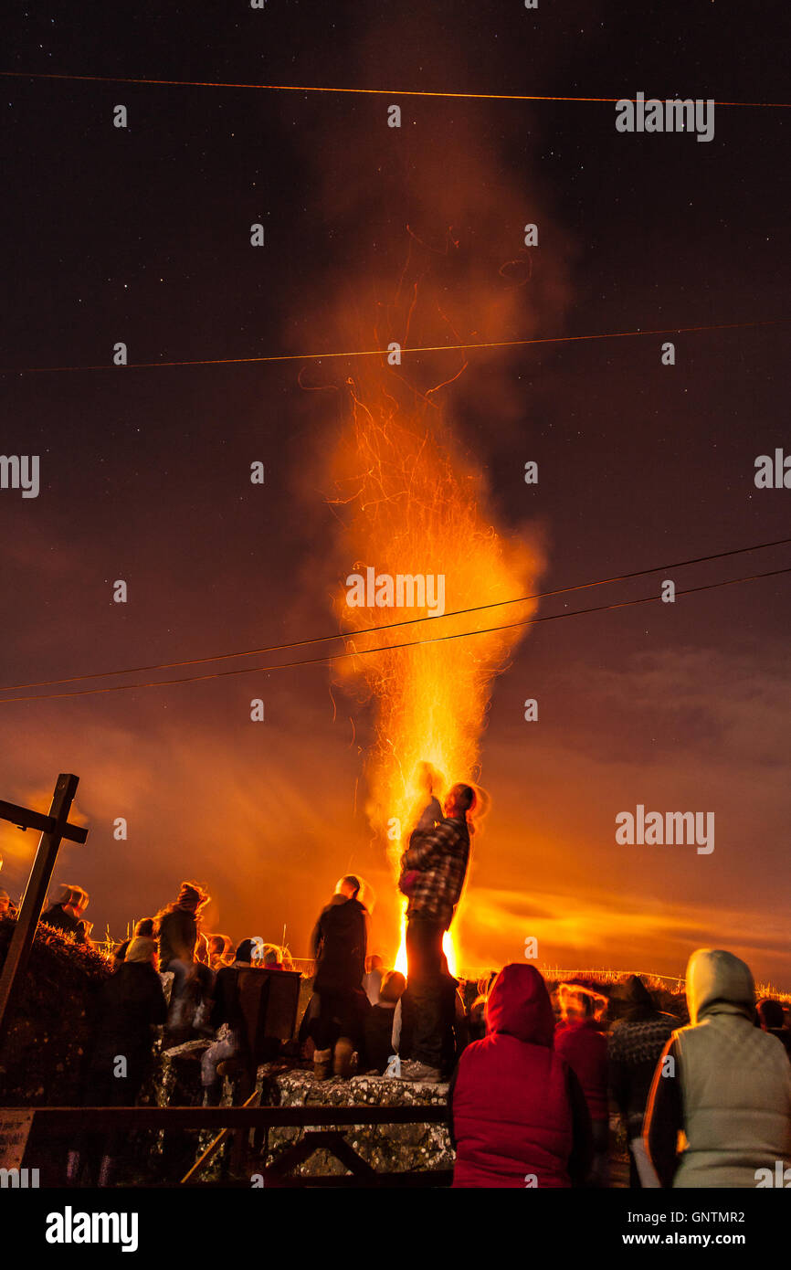 Bonfire night with crowd and fireworks in the UK Stock Photo - Alamy