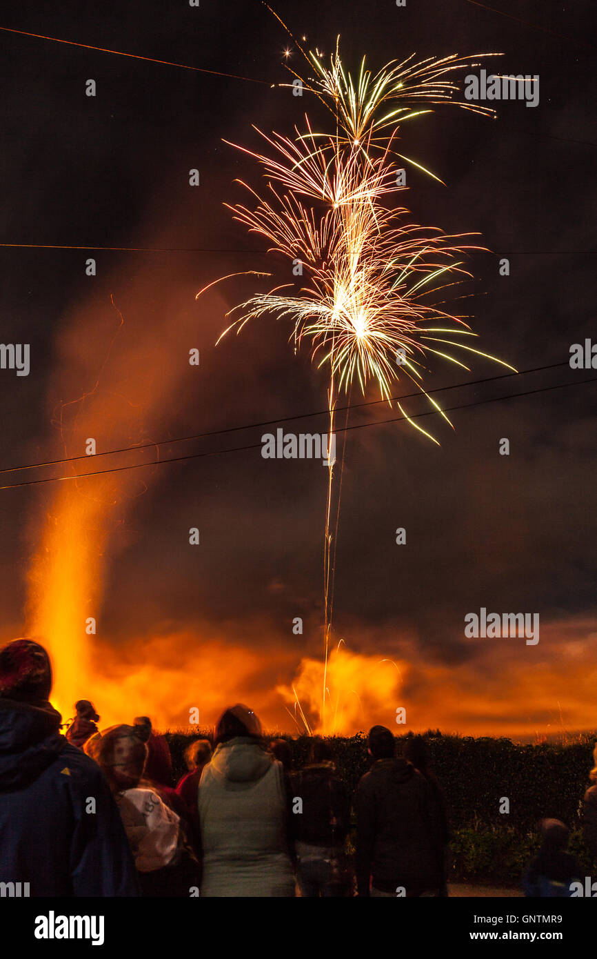 Bonfire night with crowd and fireworks in the UK Stock Photo - Alamy