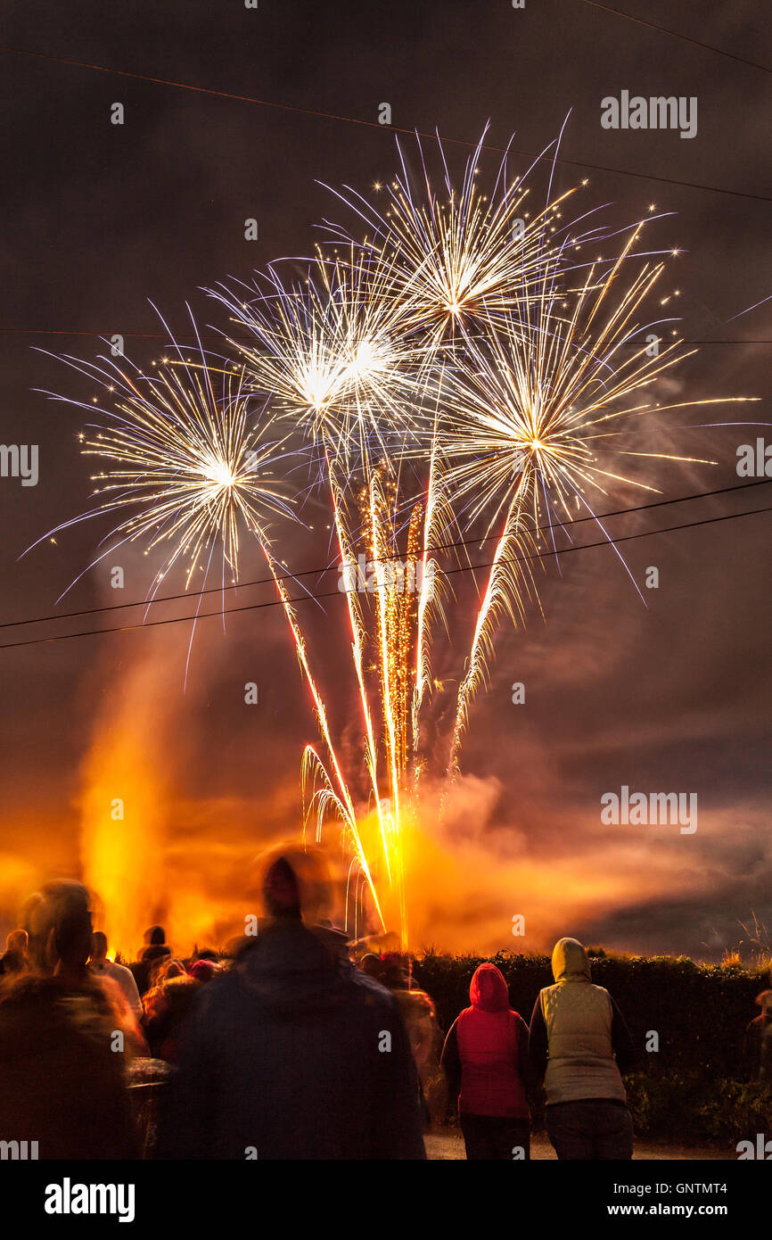 Bonfire night with crowd and fireworks in the UK Stock Photo - Alamy