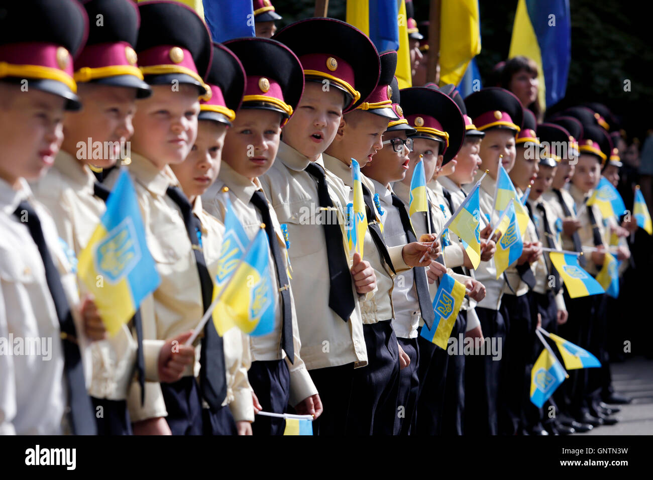 Kyiv, Ukraine. 01st Sep, 2016. Ukrainian children from cadet's lyceum ...