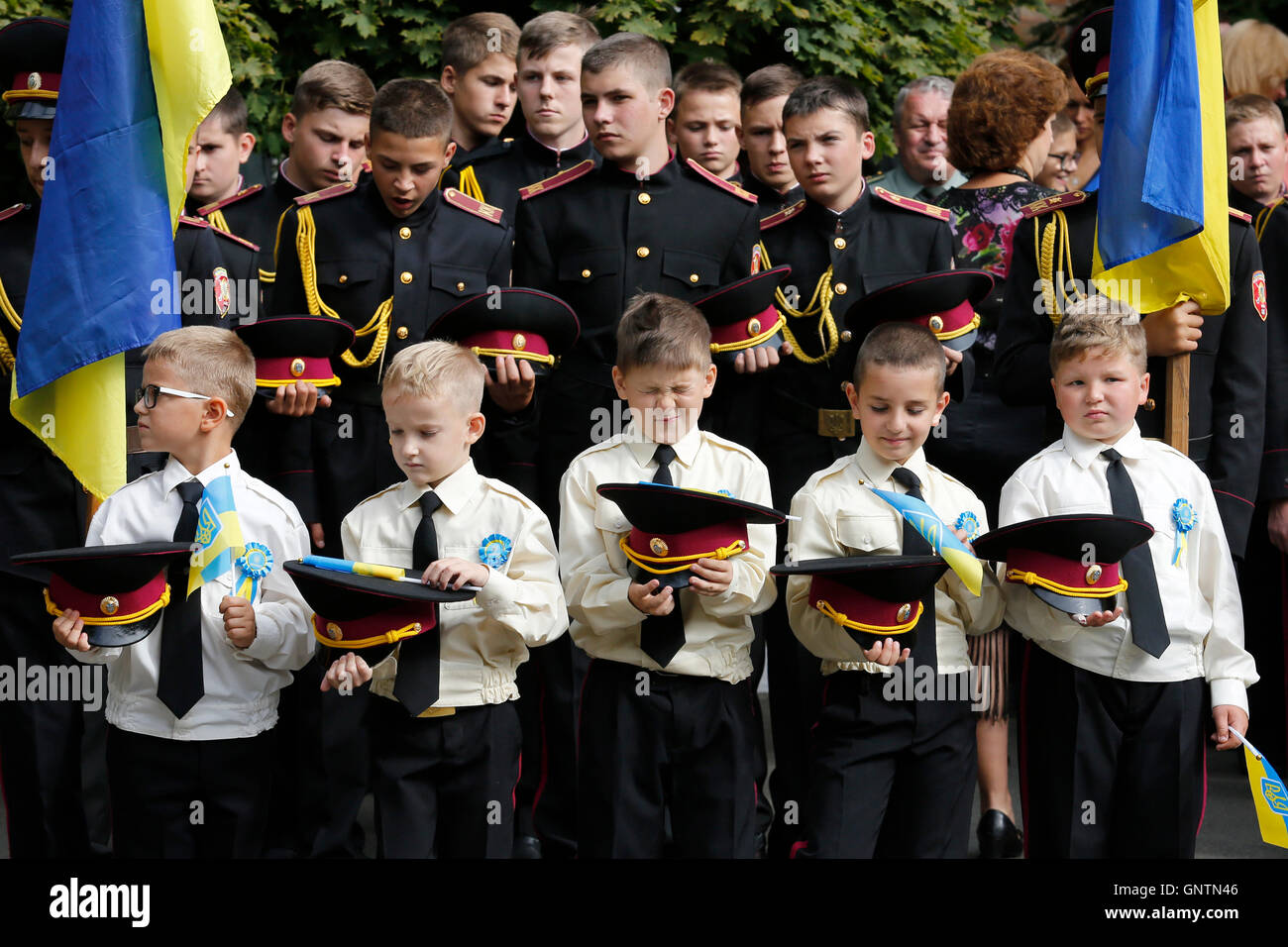 Kyiv, Ukraine. 01st Sep, 2016. Ukrainian children from cadet's lyceum ...