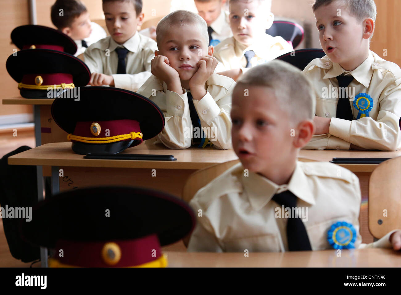 Kyiv, Ukraine. 01st Sep, 2016. Ukrainian children from cadet's lyceum ...