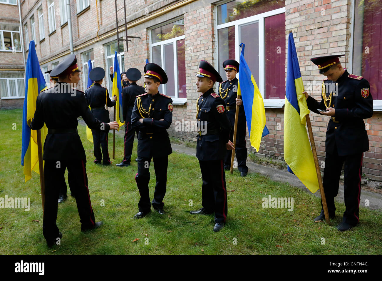Kyiv, Ukraine. 01st Sep, 2016. Ukrainian children from cadet's lyceum ...