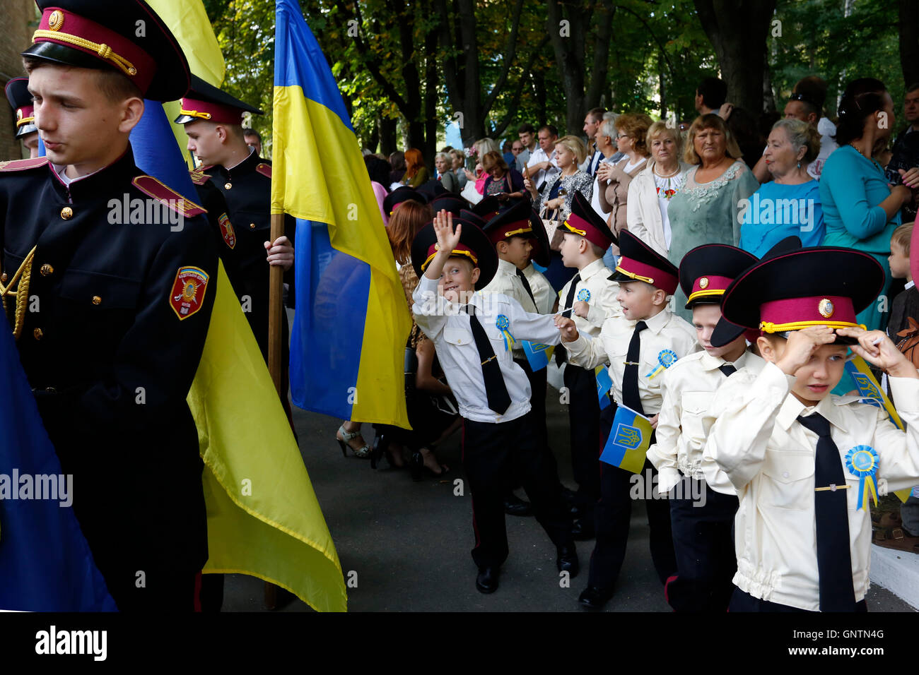 Kyiv, Ukraine. 01st Sep, 2016. Ukrainian children from cadet's lyceum ...