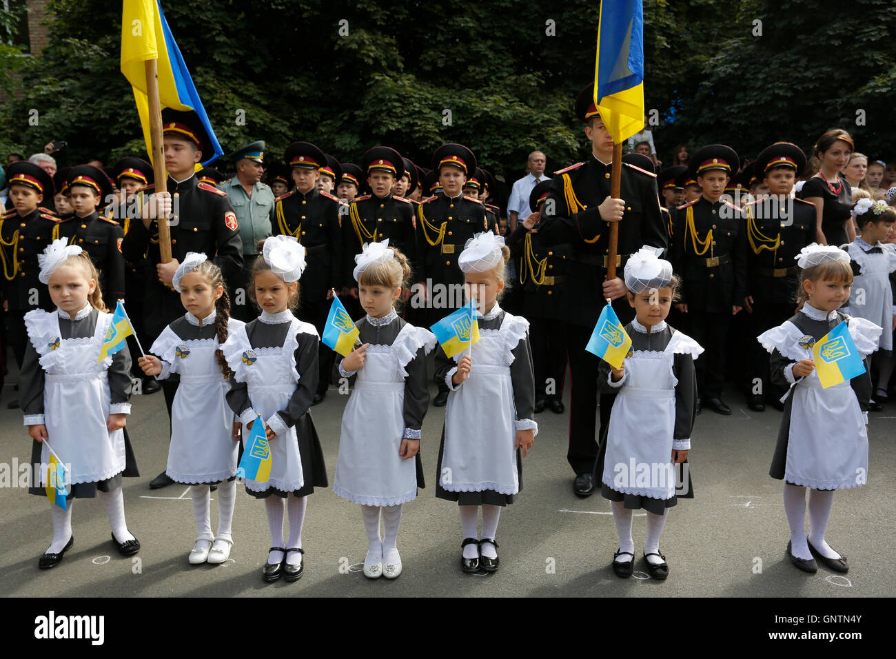Kyiv, Ukraine. 01st Sep, 2016. Ukrainian children from cadet's lyceum ...