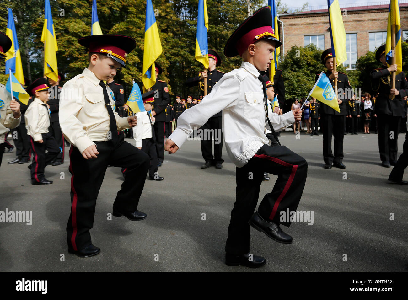 Kyiv, Ukraine. 01st Sep, 2016. Ukrainian children from cadet's lyceum ...