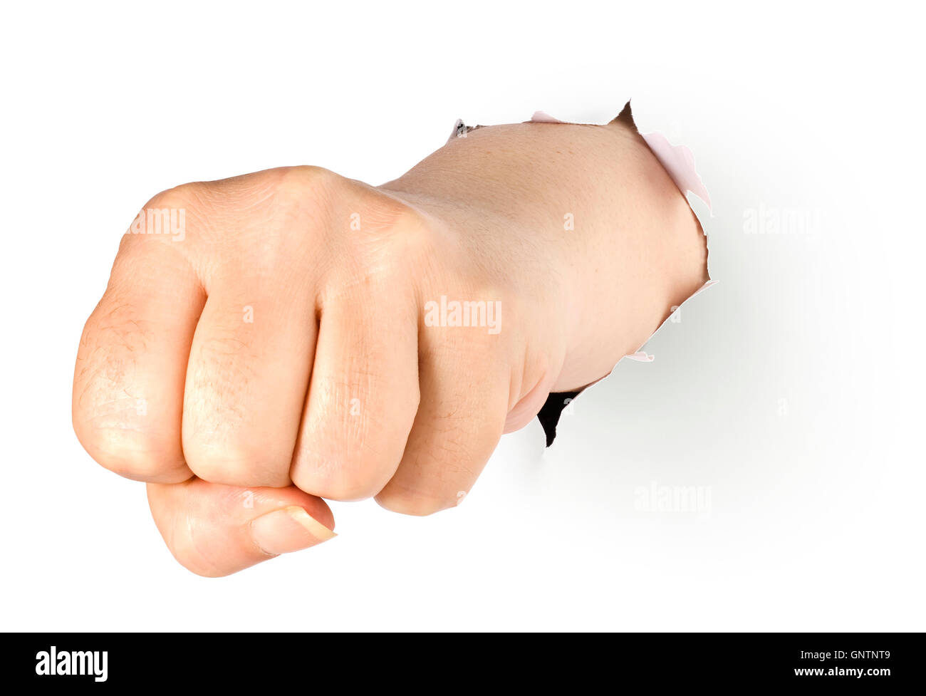 Fist punching through paper hi-res stock photography and images - Alamy