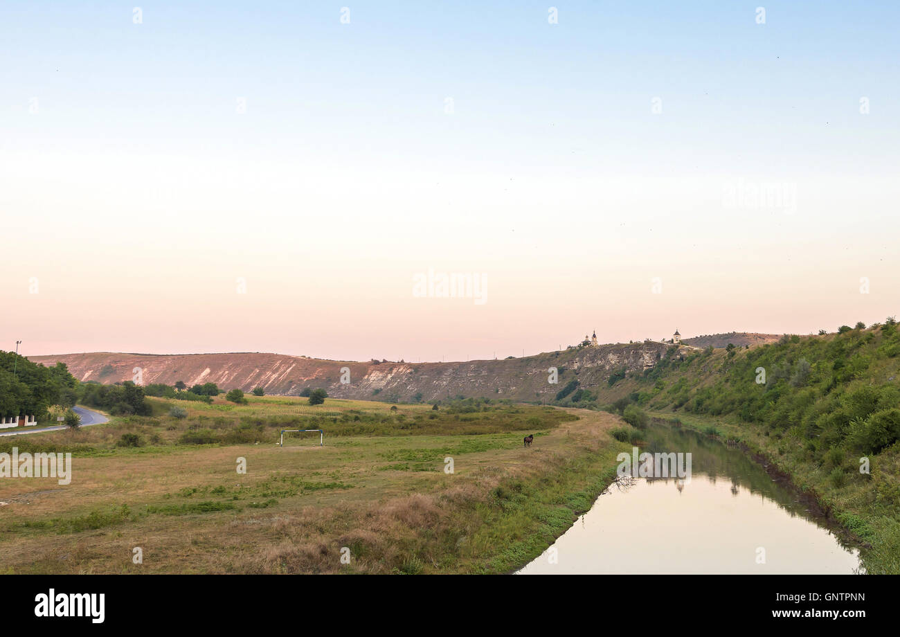 Raut river at Orheiul vechi memorial complex at sunset in Moldova Stock ...