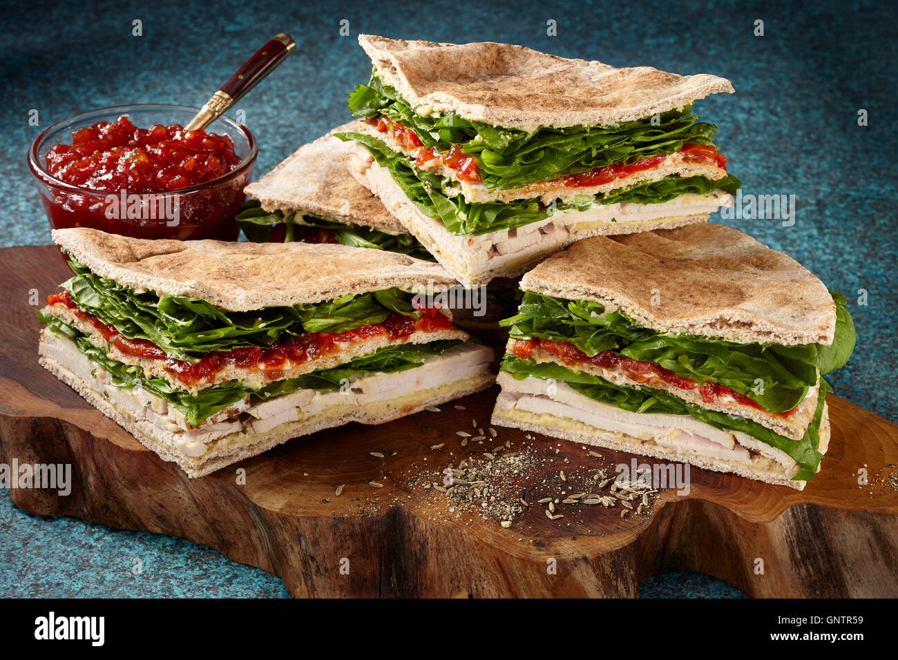 Stacked flatbread turkey sandwiches hi-res stock photography and images ...