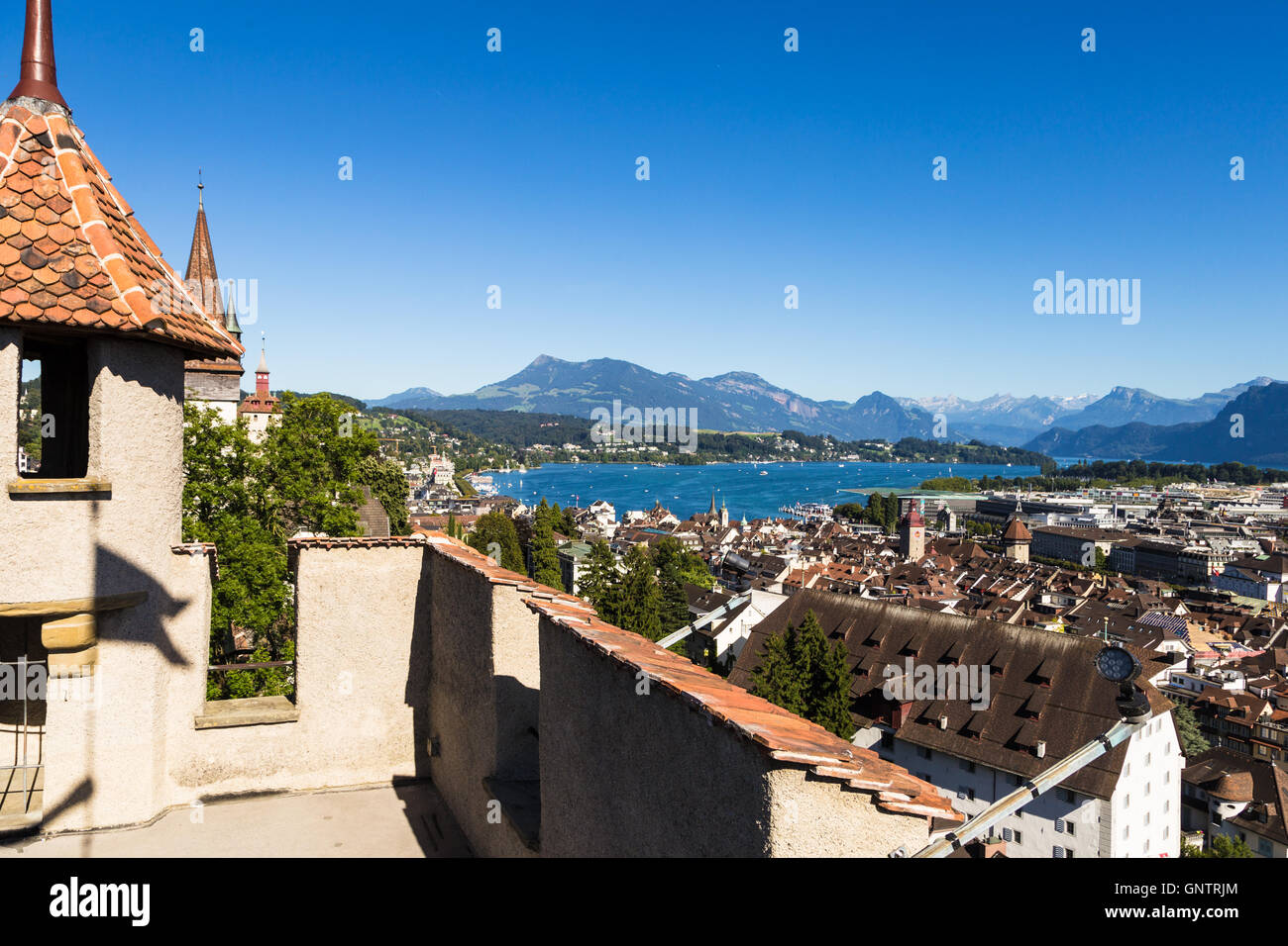 Stunning view of Lucerne old town , the Lucerne lake and the alps ...