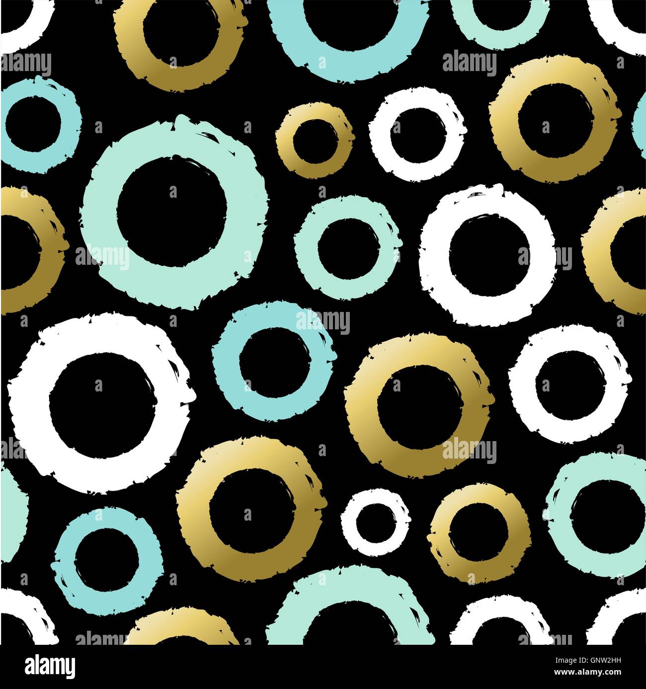 Seamless pattern with grunge circle rings in gold colors, hand paint ...