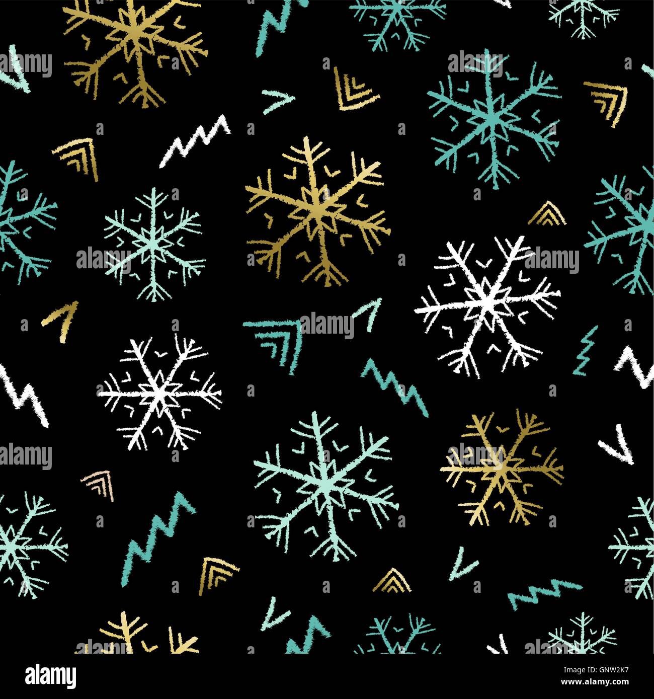 Seamless pattern with hand drawn snowflake doodles and geometric shapes ...