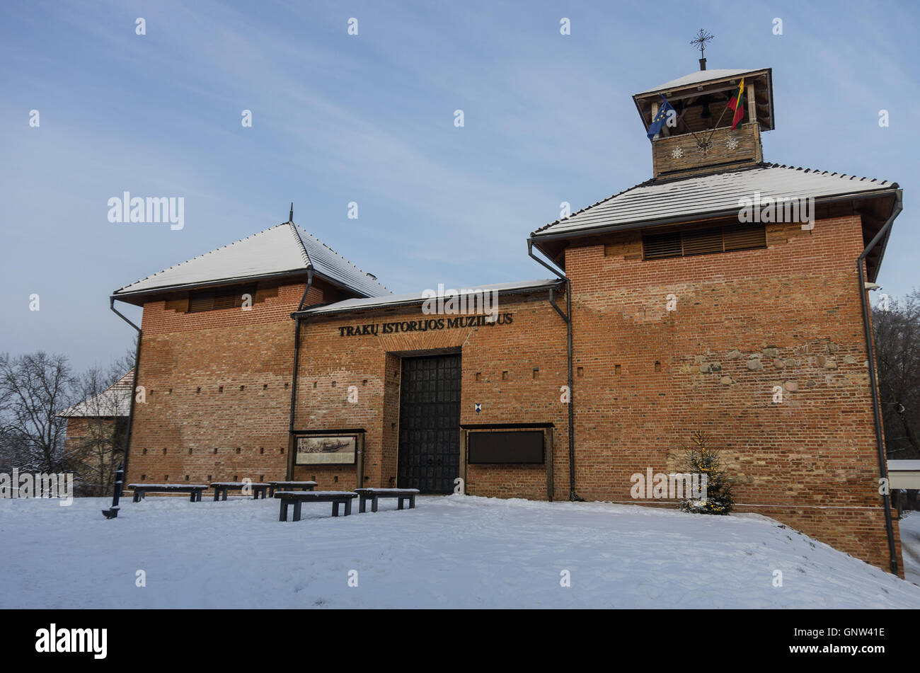 Trakai, Lithuania- January 3, 2016: Entrance gate to Trakai history ...