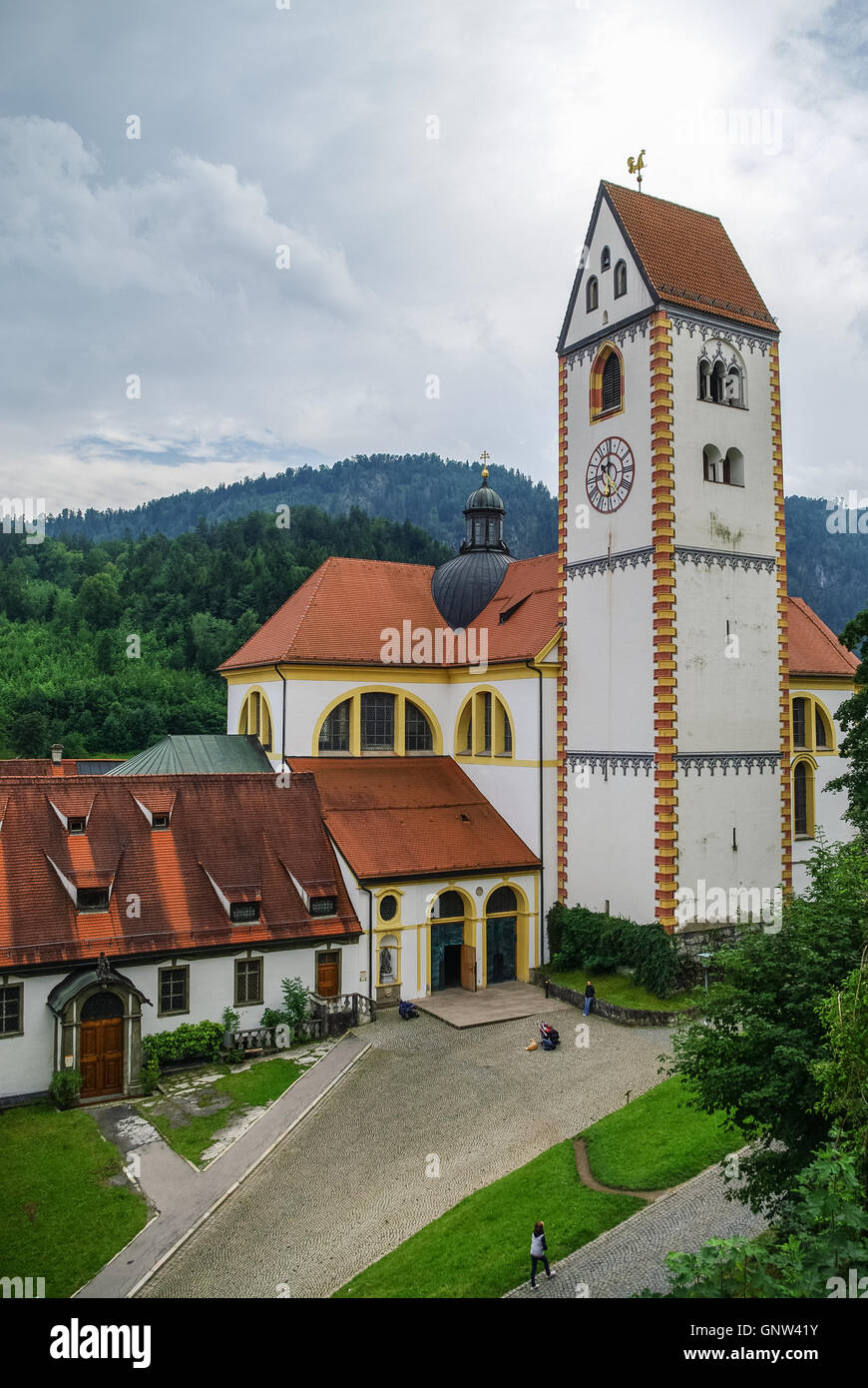 Clock tower of Hohes schloss, medieval castle in the middle of Fussen ...