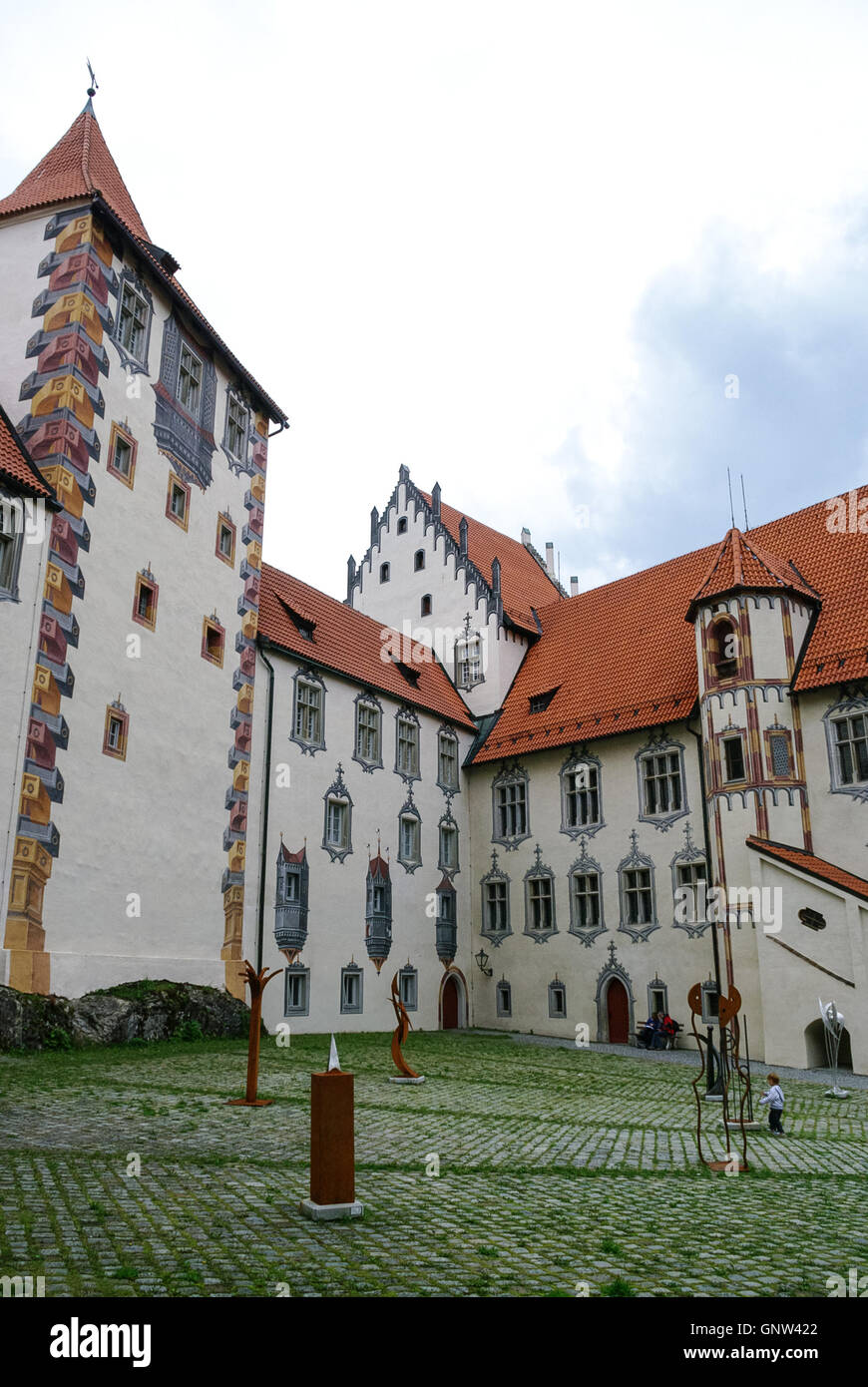 Hohes schloss, medieval castle in the middle of Fussen old town ...