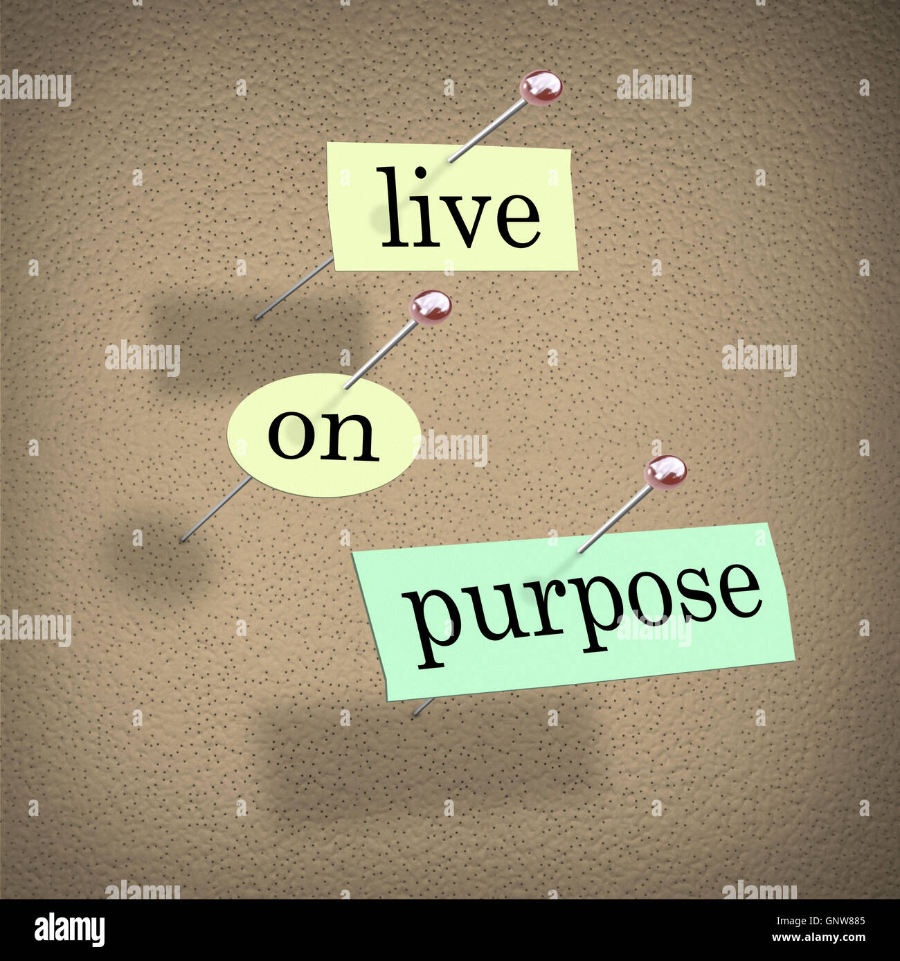 Live on Purpose Words on Bulletin Board Fulfilling Life Stock Photo - Alamy