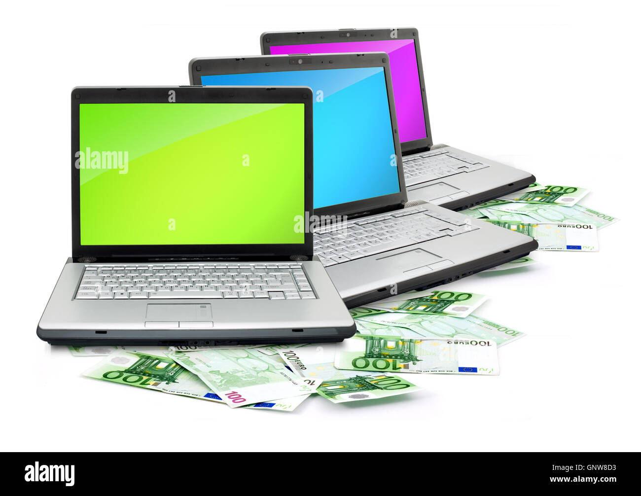 Open laptop with money Stock Photo - Alamy