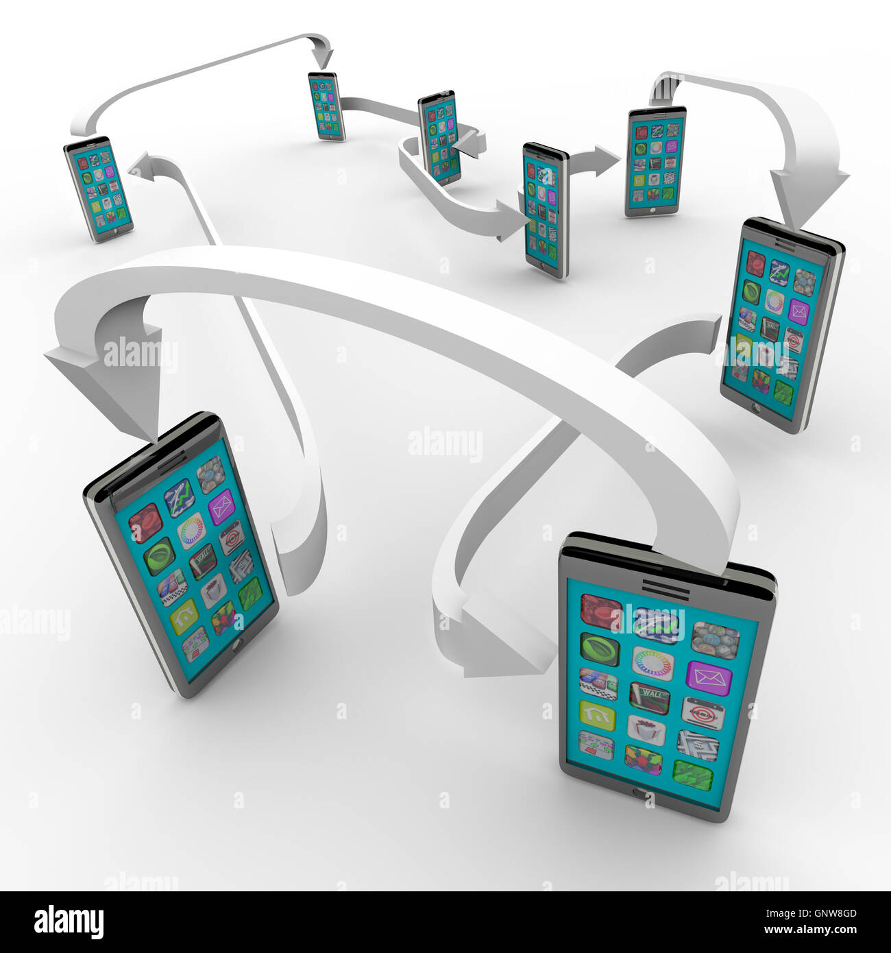 Connected Smart Phones Cell Phone Communication Links Stock Photo - Alamy