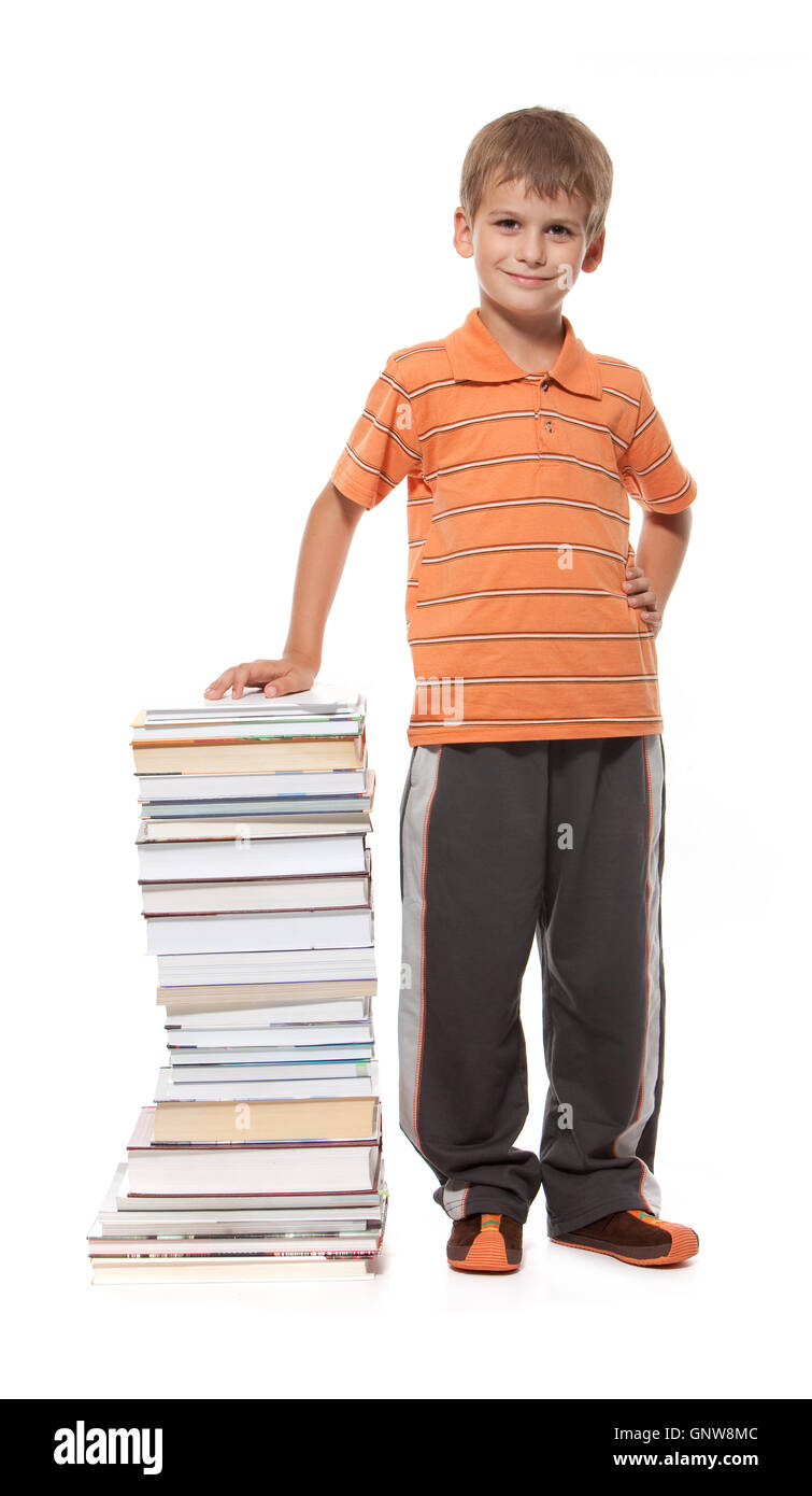 Boy and books Stock Photo - Alamy