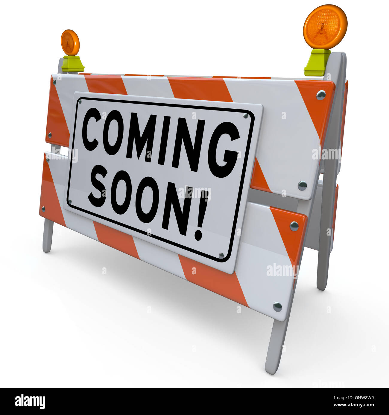 Work Zone Barricade Construction Sign Coming Soon Barrier Stock Photo ...