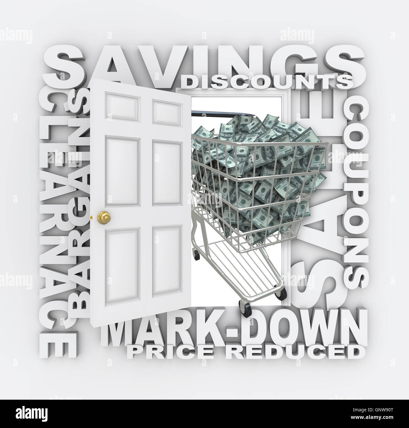 Doorway Savings Words Discount Sale Prices Slashed Stock Photo - Alamy