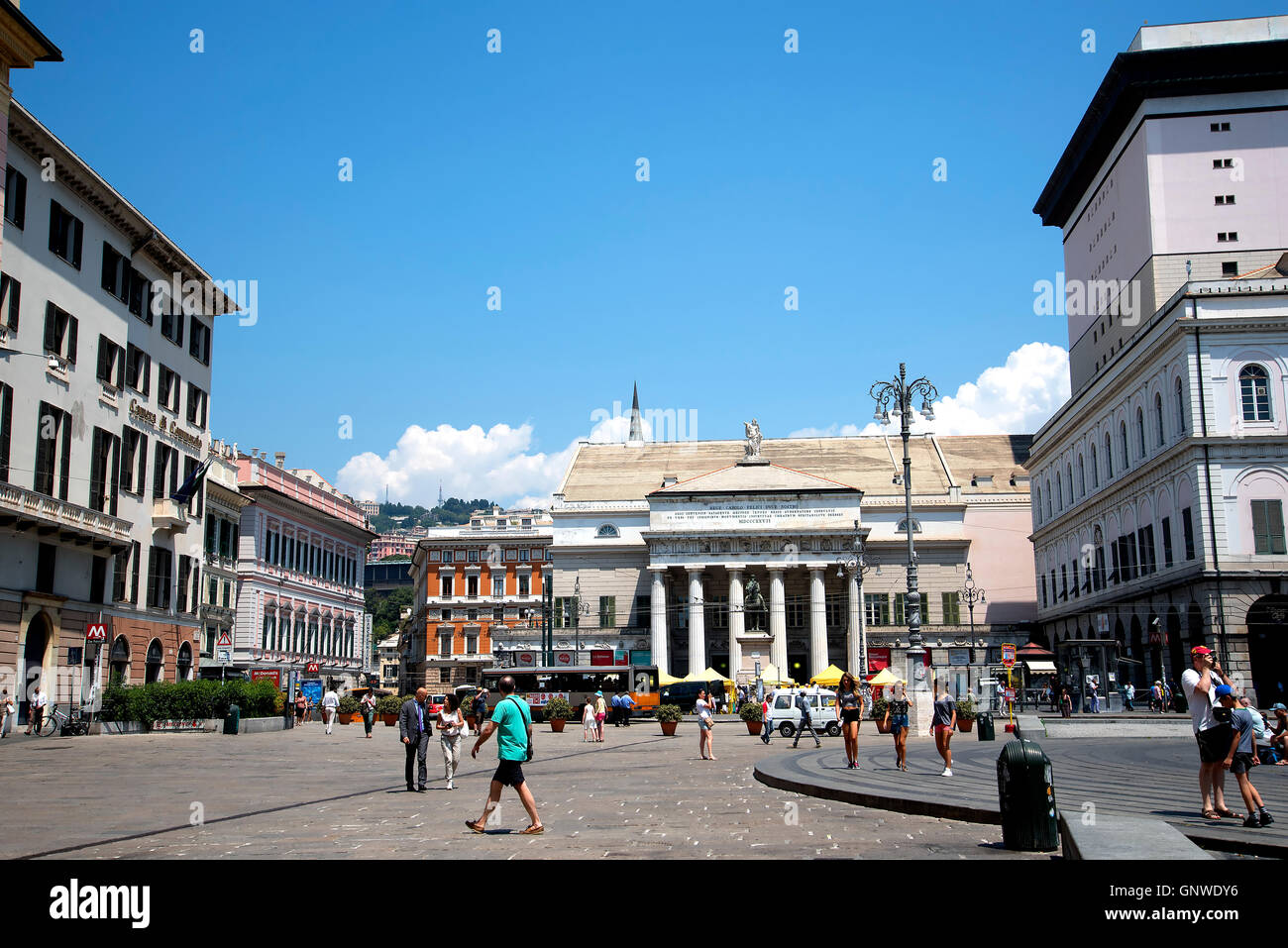 The Piazza de Ferrari with theTeatro Carlo Felice opera house, in Genoa ...