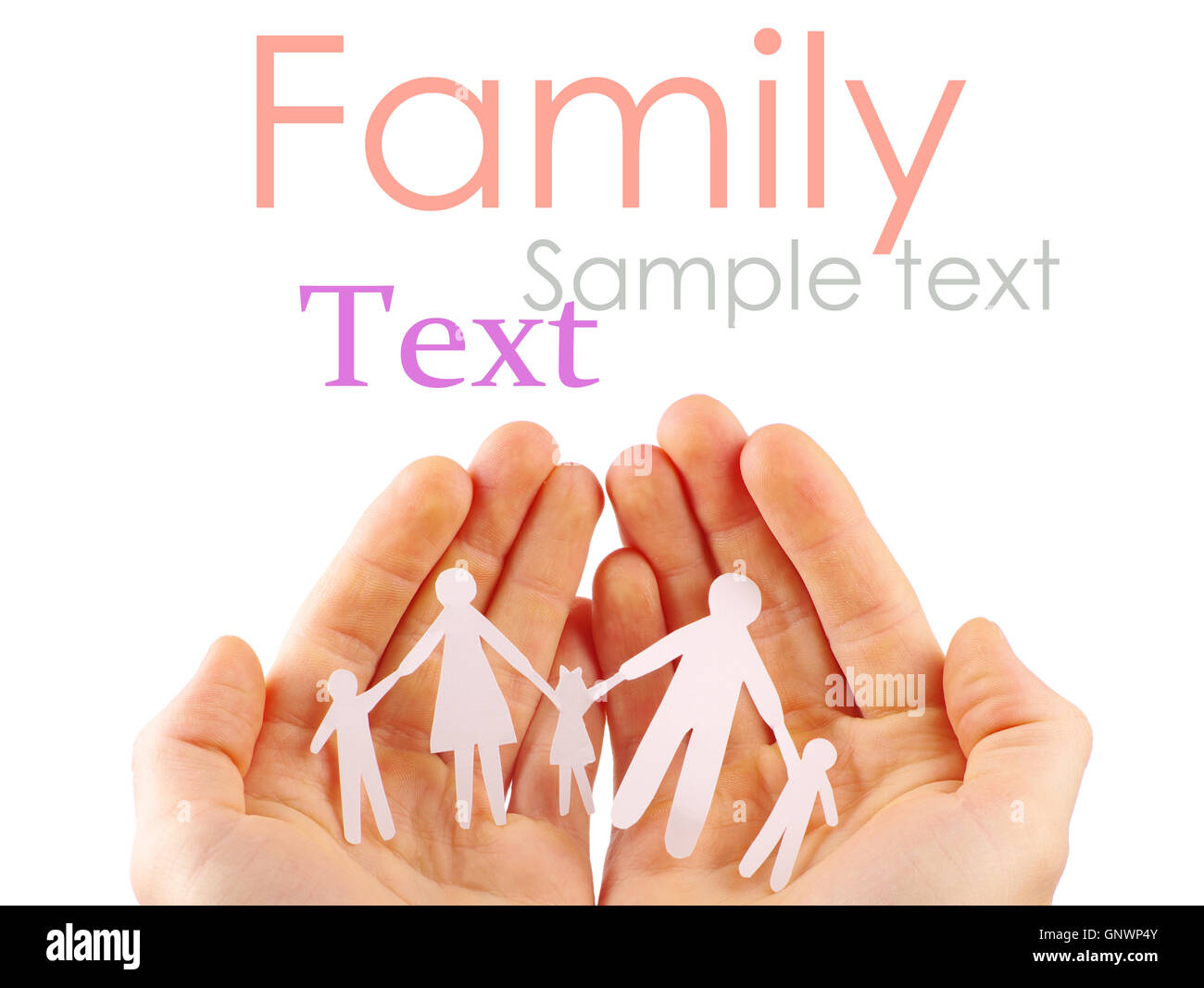 Paper family in hands isolated on white background Stock Photo - Alamy