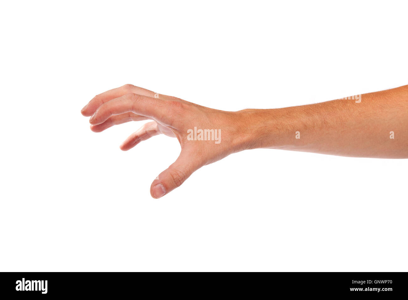 Male hand reaching for something on white Stock Photo - Alamy