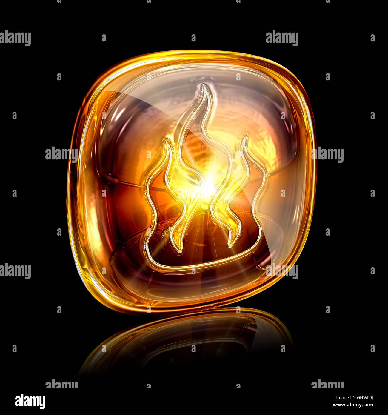 fire icon amber, isolated on black background Stock Photo - Alamy