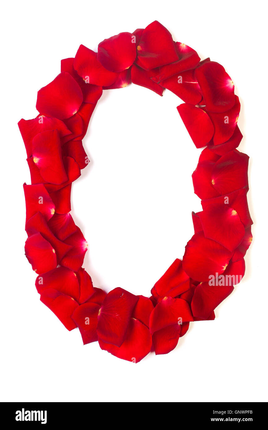 Letter O made from red petals rose on white Stock Photo - Alamy