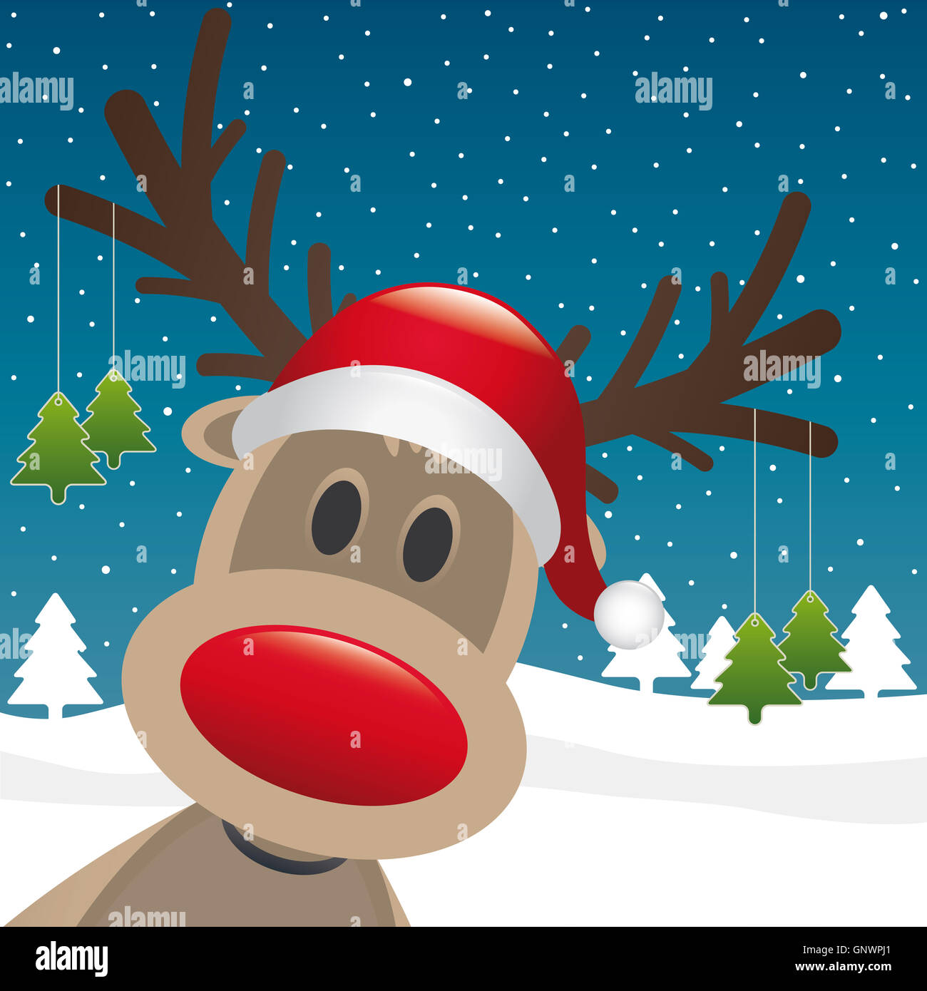 reindeer red nose hang christmas tree Stock Photo - Alamy