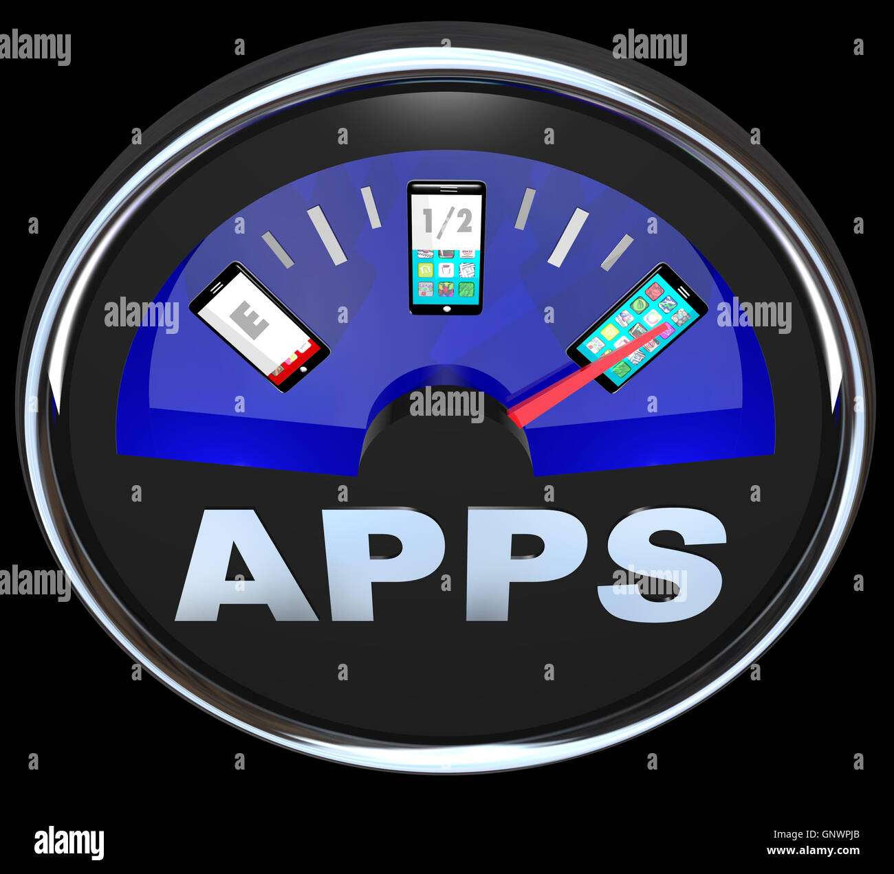 Apps Fuel Gauge Measures Applications in Smart Phone Stock Photo - Alamy