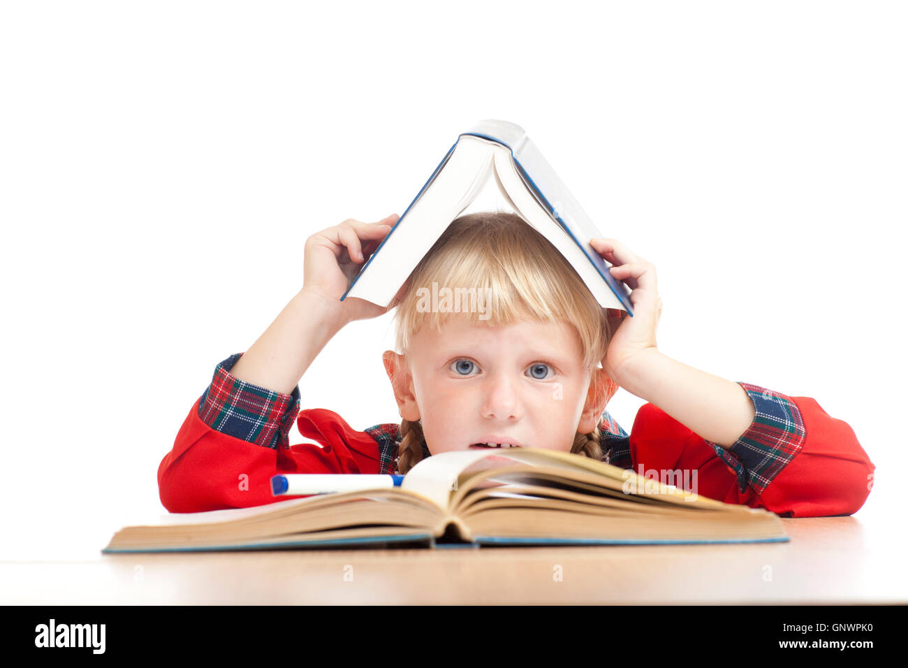 tired girl with roof of the book Stock Photo - Alamy