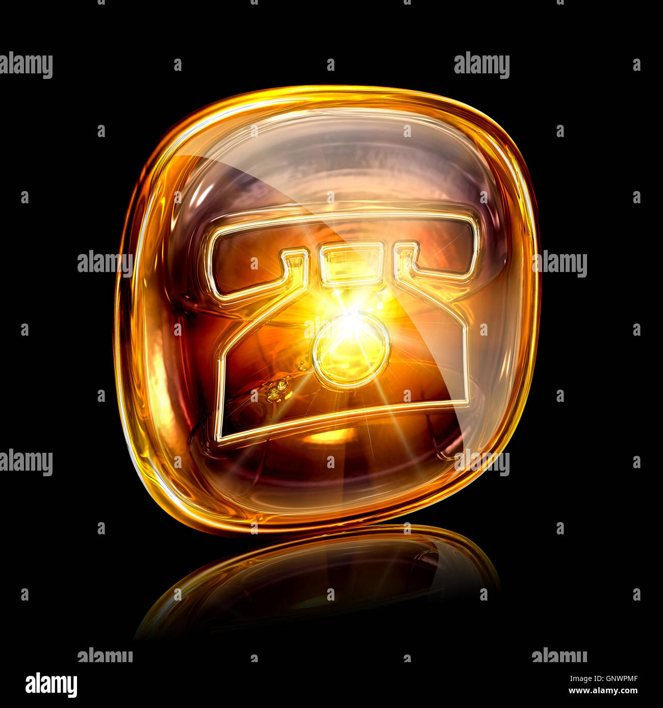 phone icon amber, isolated on black background Stock Photo - Alamy