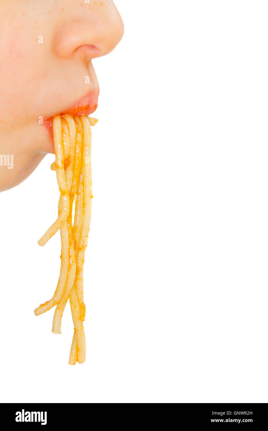 Boy eating messy spaghetti dinner hi-res stock photography and images ...