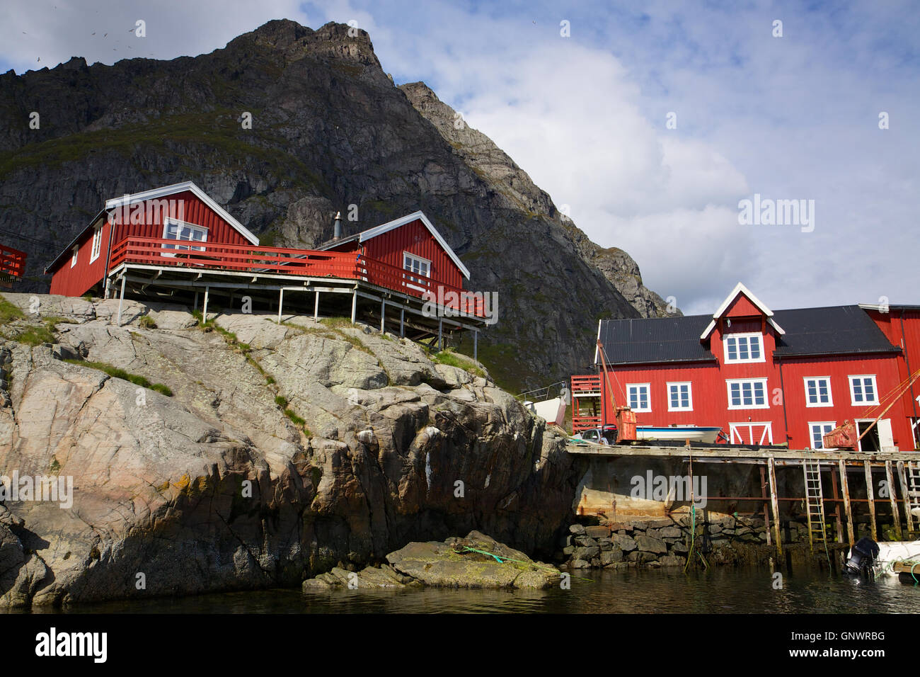 Red rorbu fishing huts Stock Photo - Alamy