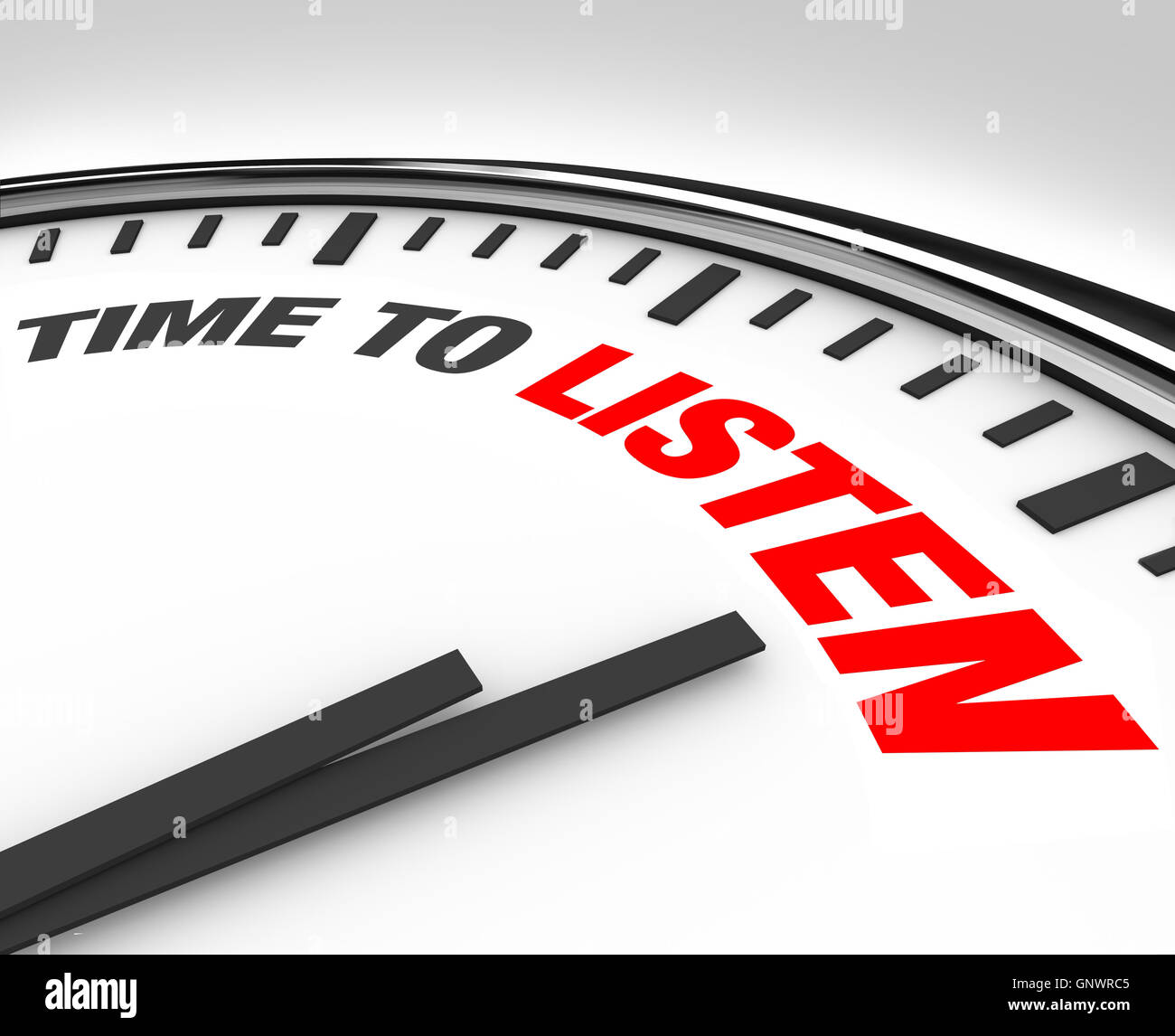Time to Listen Words on Clock - Hear and Understand Stock Photo - Alamy
