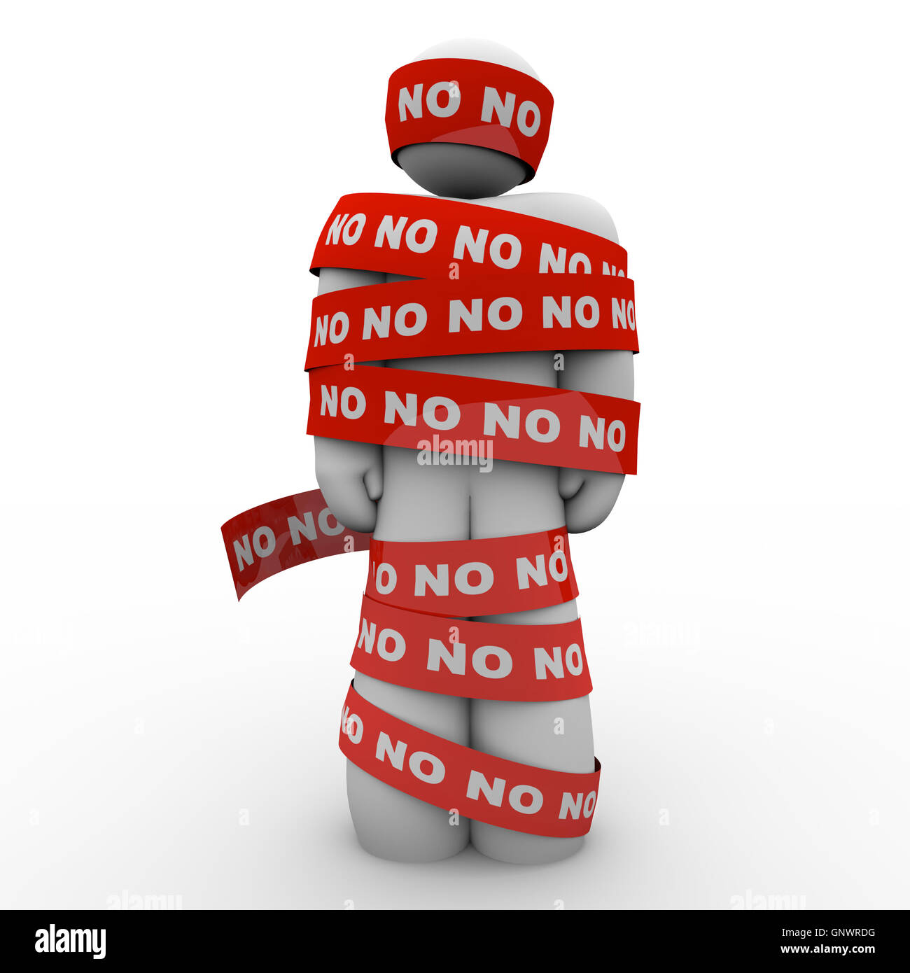 No Word Man Wrapped in Red Tape Denied Rejection Stock Photo - Alamy