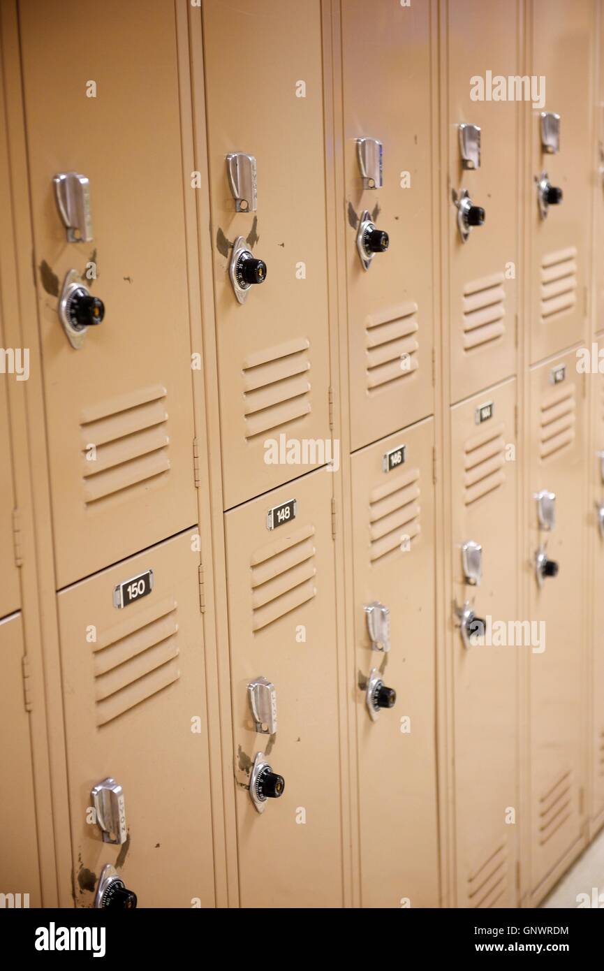 Metal School Lockers with Locks Stock Photo - Alamy