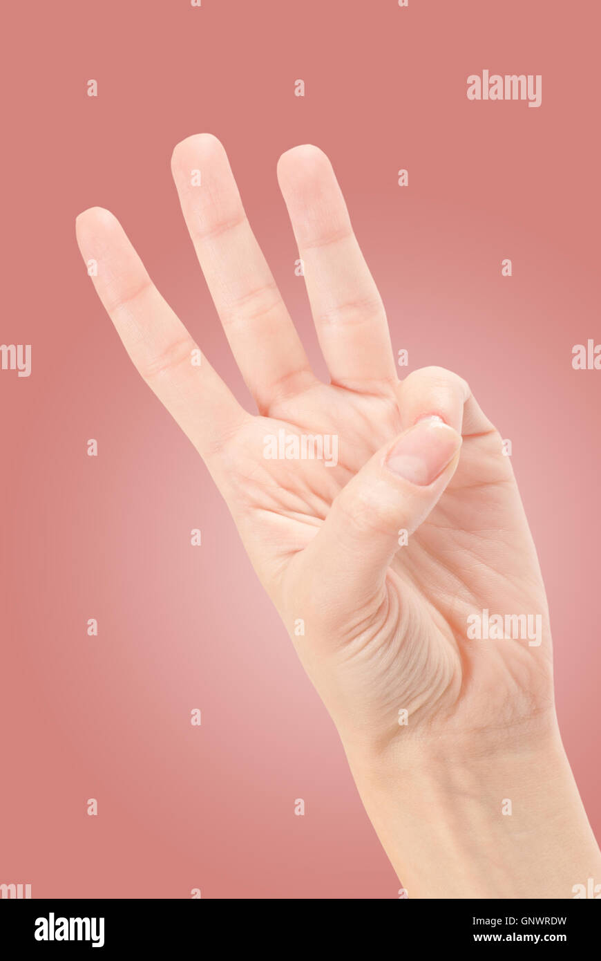 Female hands counting number three isolated on white Stock Photo - Alamy