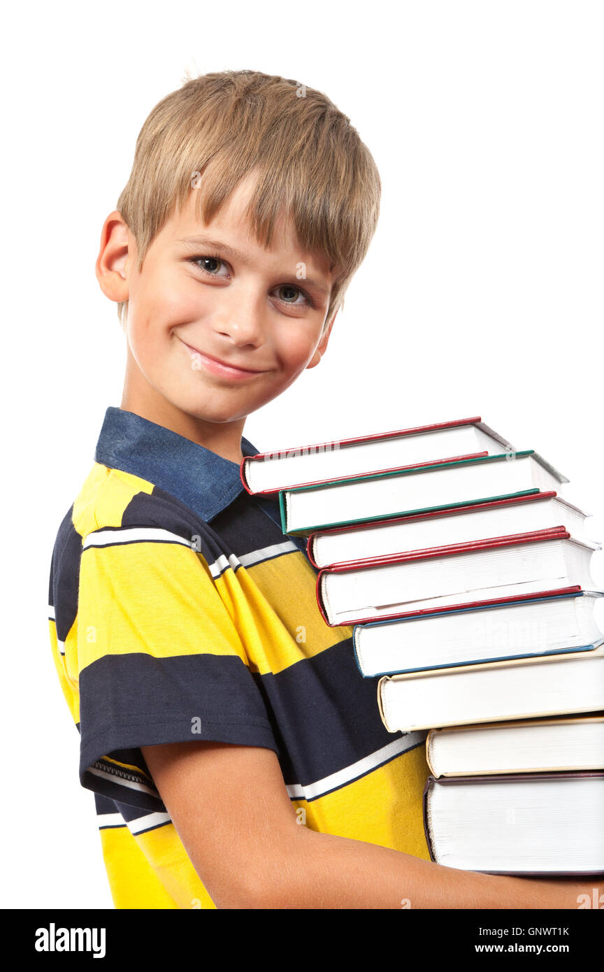 School boy is holding books Stock Photo - Alamy