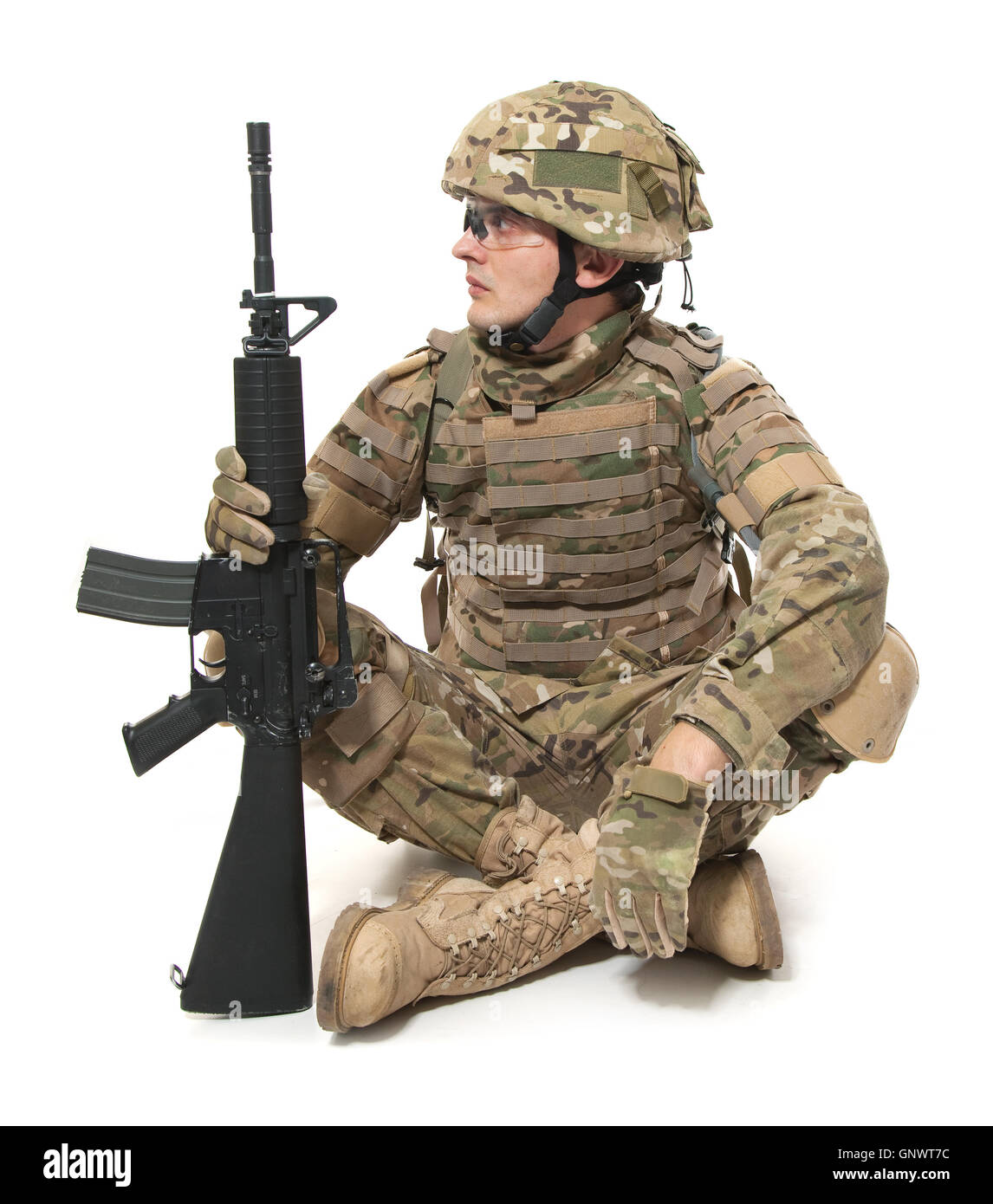 Modern soldier with rifle Stock Photo - Alamy