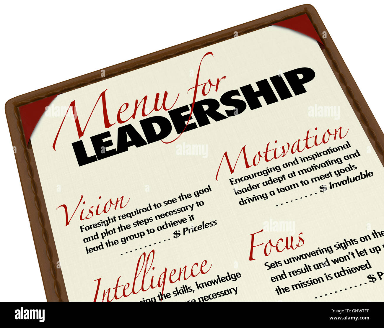 Menu for Leadership Qualities Desirable in Manager Leader Stock Photo ...