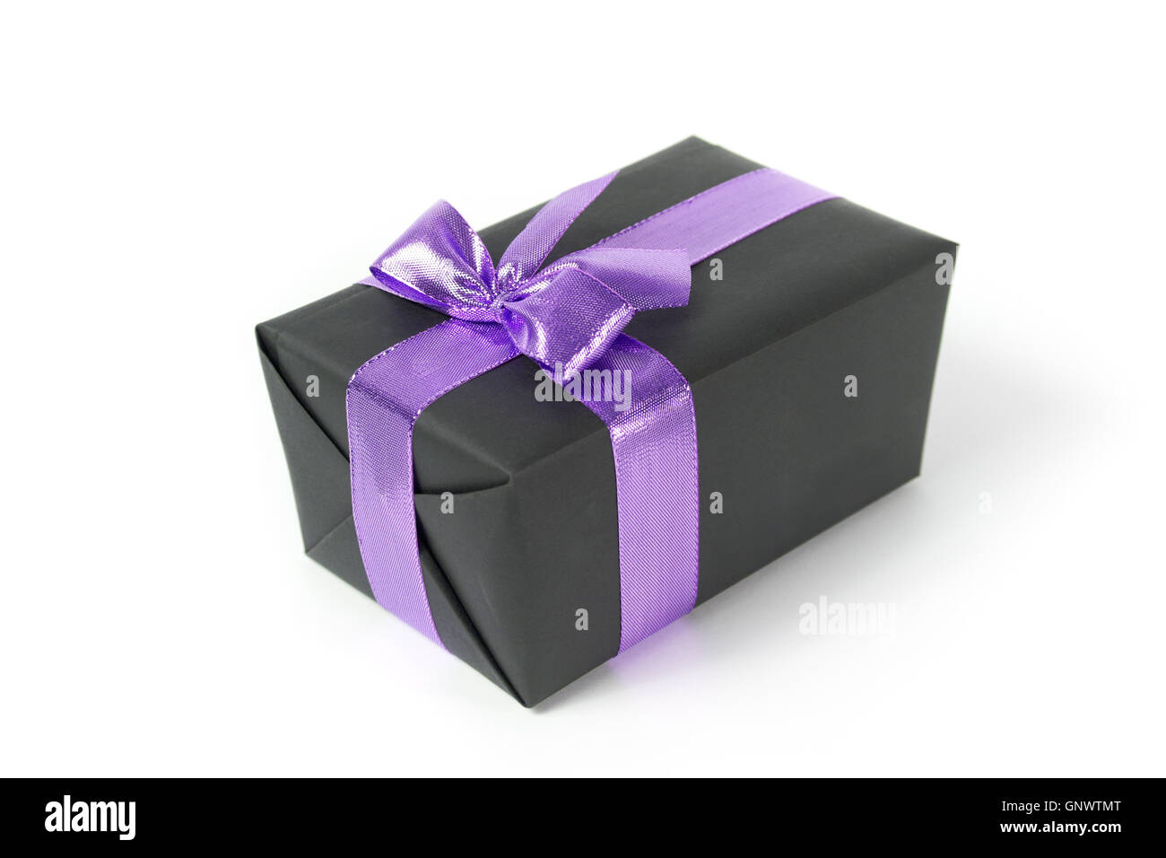 black gift box with violet ribbon Stock Photo - Alamy