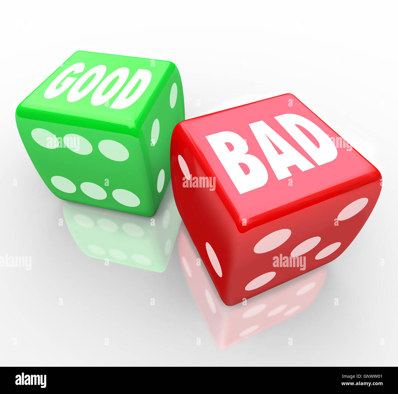 Good Vs Bad Dice Lucky Roll to Decide Answer Stock Photo - Alamy