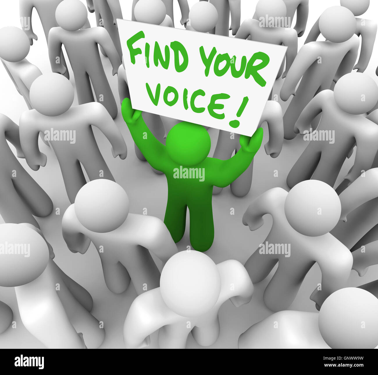 Find Your Voice Man Holding Sign in Crowd - Confidence Stock Photo - Alamy